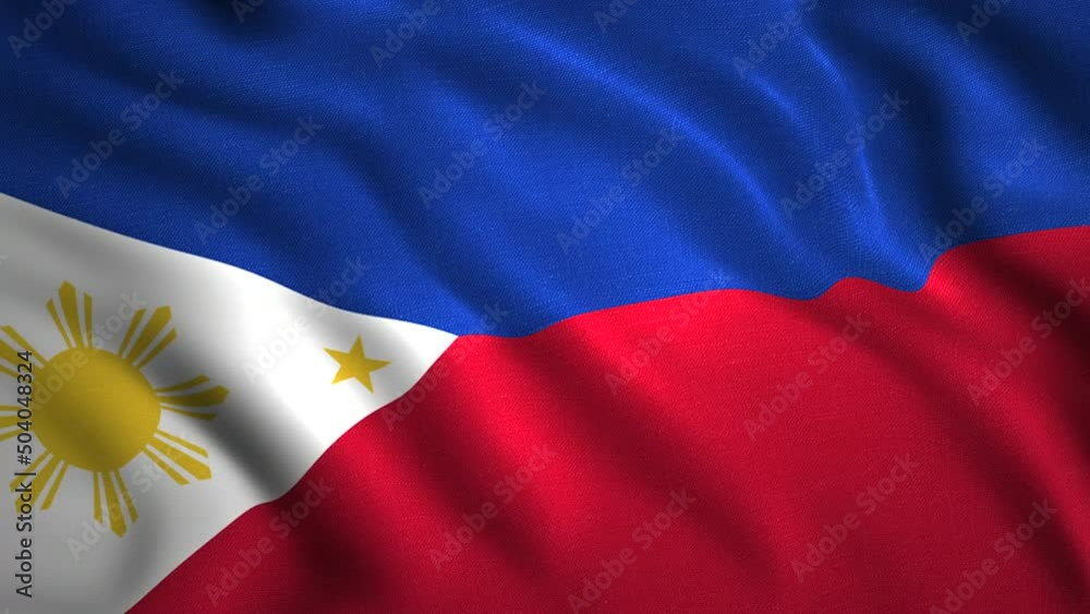 Beautiful flag of the Philippines.Motion.A blue and red flag and a ...