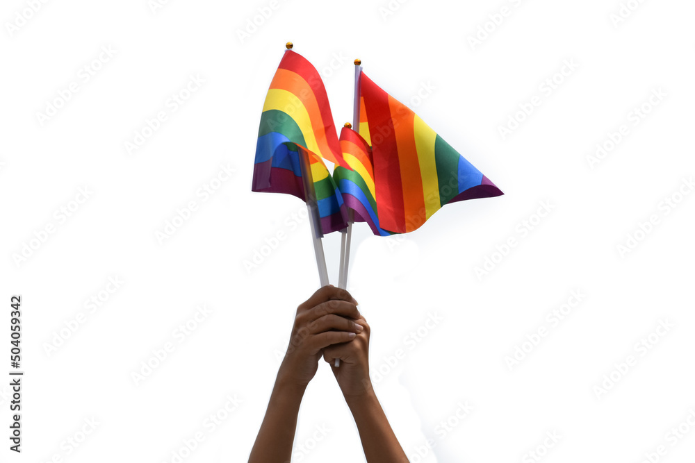 Isolated rainbow flags, symbol of lgbt people, holding in hands ...