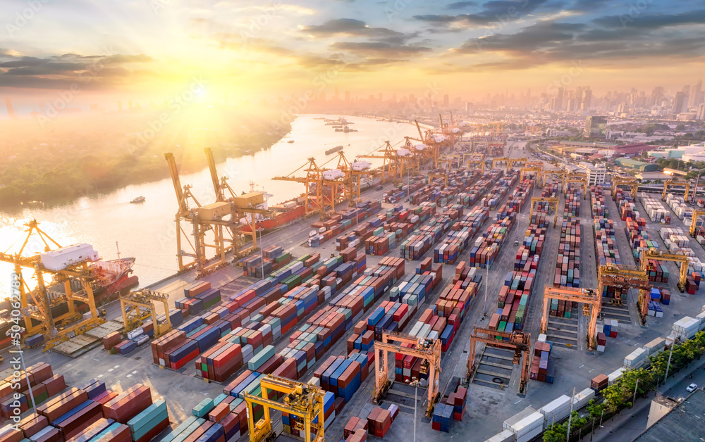 Aerial panoramic view of Logistics and transportation of Container ...