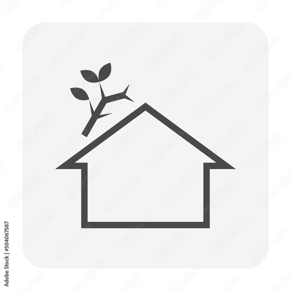 Broken branch or tree on roof of house building vector icon. To fallen ...