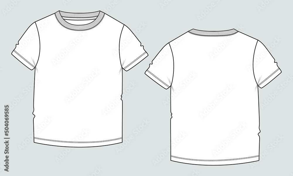 Short sleeve Basic T-shirt technical fashion flat sketch vector ...