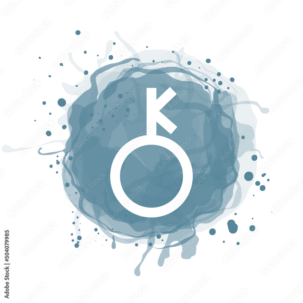 Chiron planet symbol. Vector white sign on watercolor blot ...