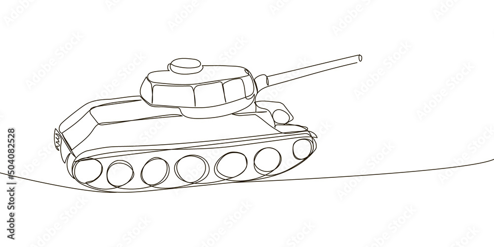 Heavy tank continuous line drawing. One line art of military, armored ...