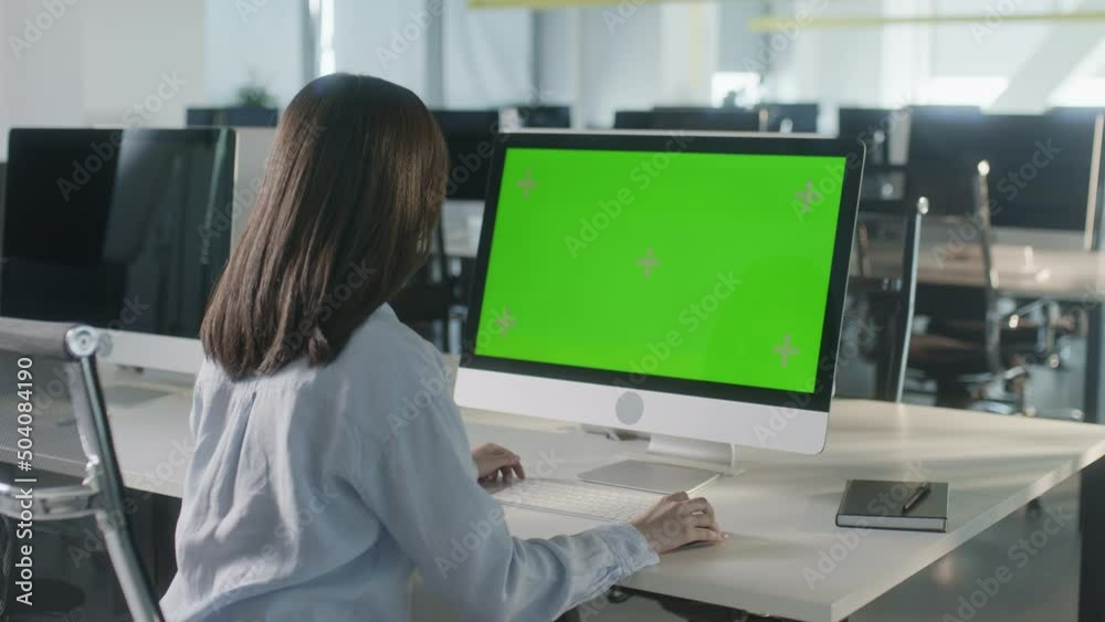 Business Woman Hands Working Internet on Computer On Desk. Girl Surfing ...