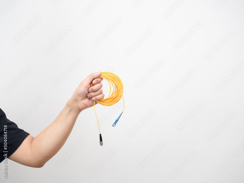 Hand holding loop fiber optic patch cord white isolated Stock Photo ...