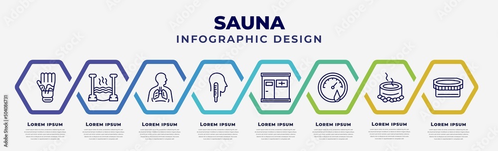 vector infographic design template with icons and 8 options or steps. infographic for sauna ...