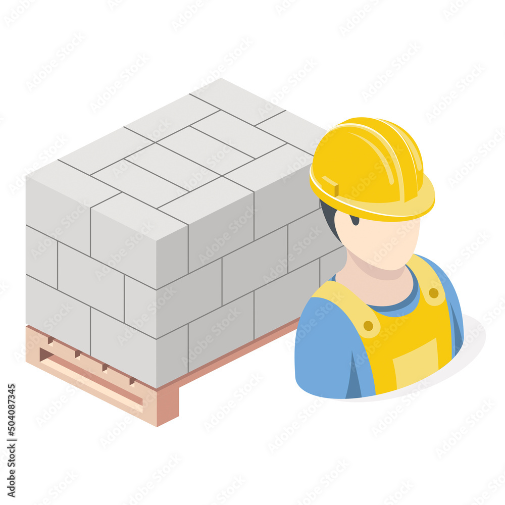 Foam blocks on a pallet, builder. Vector 3d line isometric, color web ...
