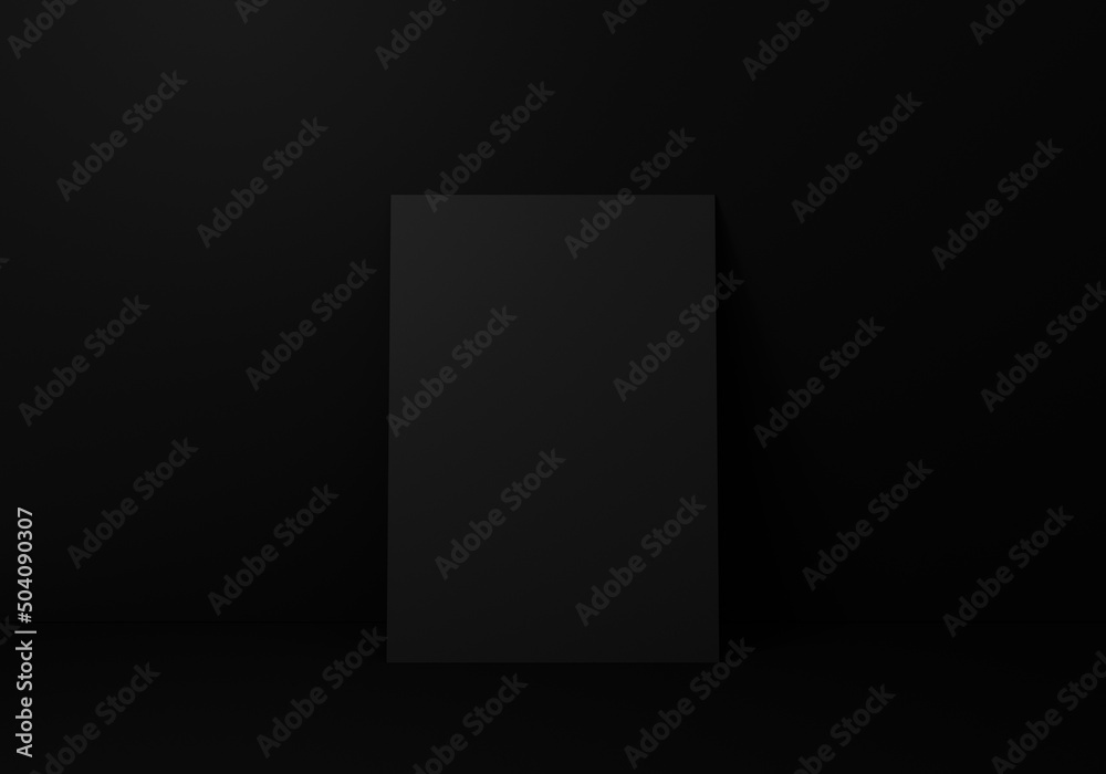 Empty black vertical rectangle A4 paper sheet mockup on floor over ...