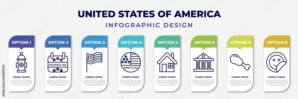 infographic template with icons and 8 options or steps. infographic for united states of america ...