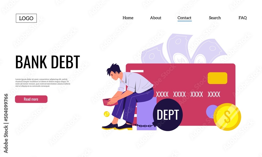 Loan landing. Borrow money and personal loan banner with bank debt and ...