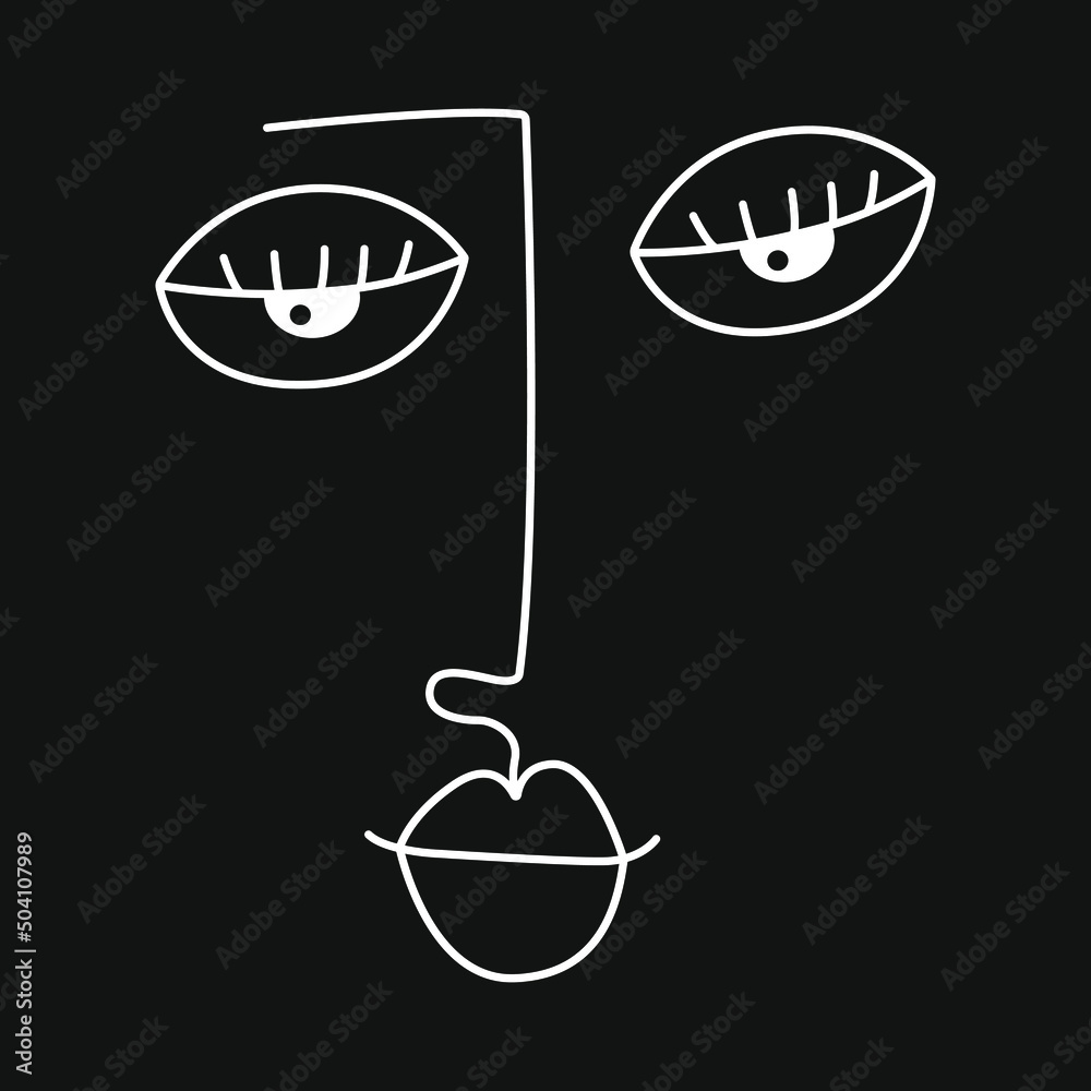 Abstract human face. Minimalist illustration lips, nose and eyes. Black ...