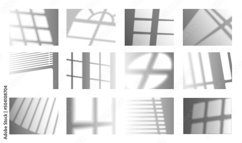 Window shadow overlay. Realistic light shade effect, window frames and ...