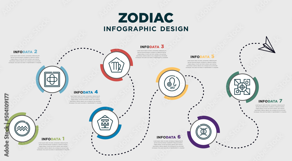 infographic template design with zodiac icons. timeline concept with 7 ...
