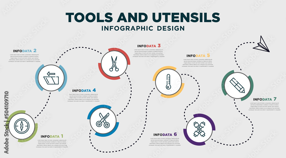 infographic template design with tools and utensils icons. timeline ...
