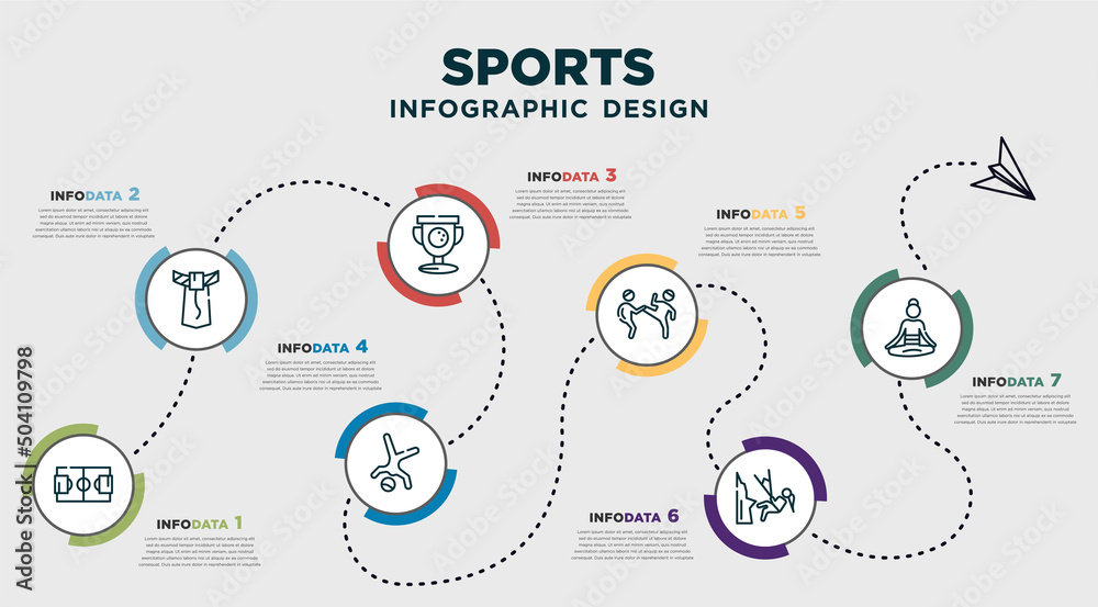 infographic template design with sports icons. timeline concept with 7 ...