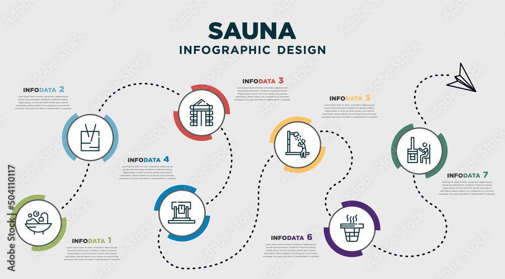 infographic template design with sauna icons. timeline concept with 7 ...