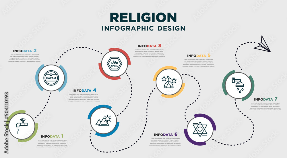 infographic template design with religion icons. timeline concept with ...