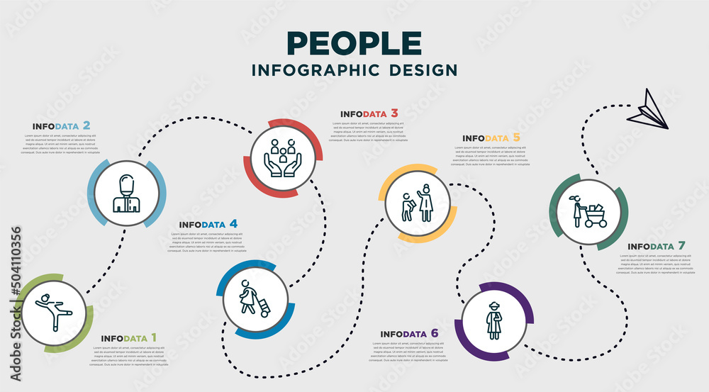 infographic template design with people icons. timeline concept with 7 ...