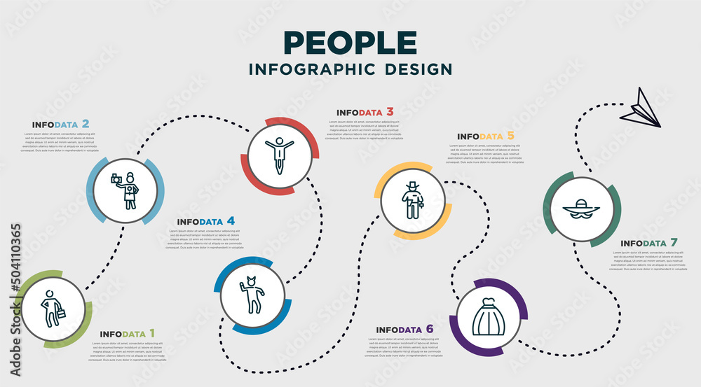 infographic template design with people icons. timeline concept with 7 ...
