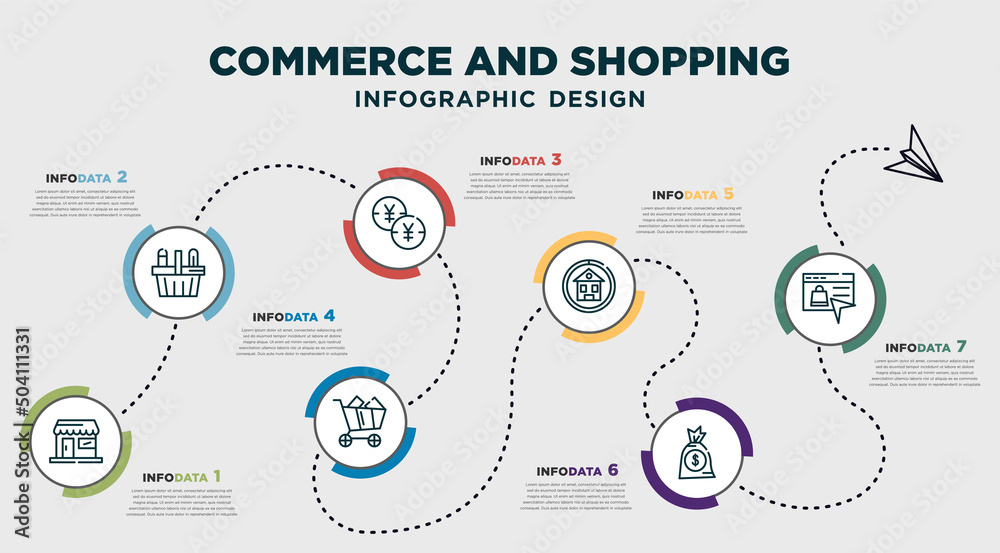 infographic template design with commerce and shopping icons. timeline ...