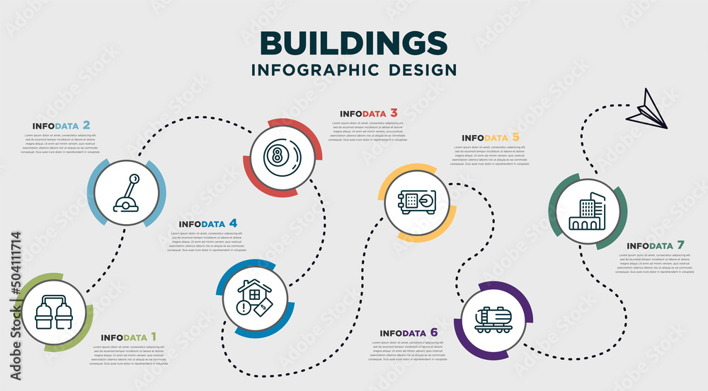 infographic template design with buildings icons. timeline concept with ...
