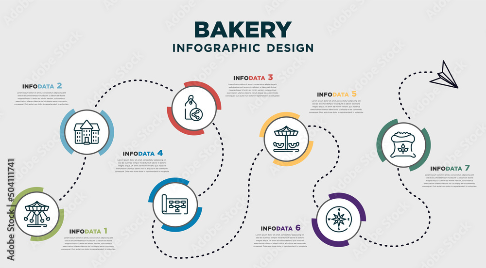 infographic template design with bakery icons. timeline concept with 7 ...