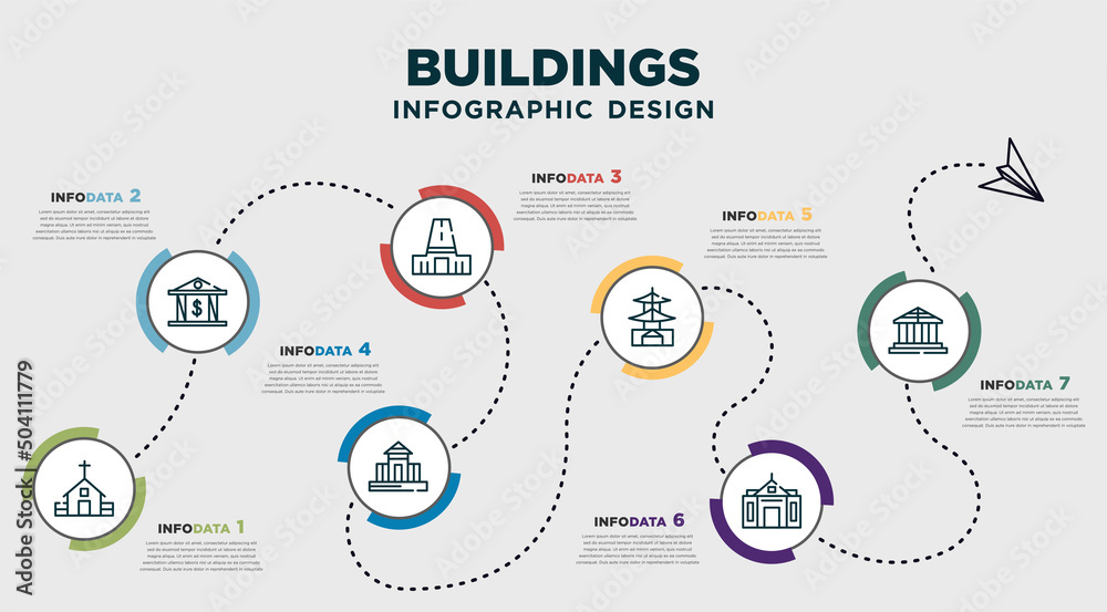 infographic template design with buildings icons. timeline concept with ...
