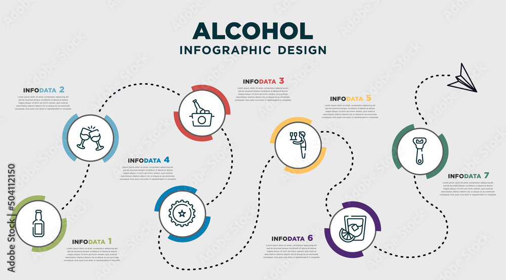 infographic template design with alcohol icons. timeline concept with 7 ...