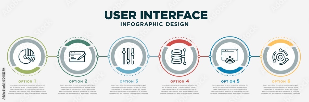 infographic template design with user interface icons. user interface concept with 6 options or ...