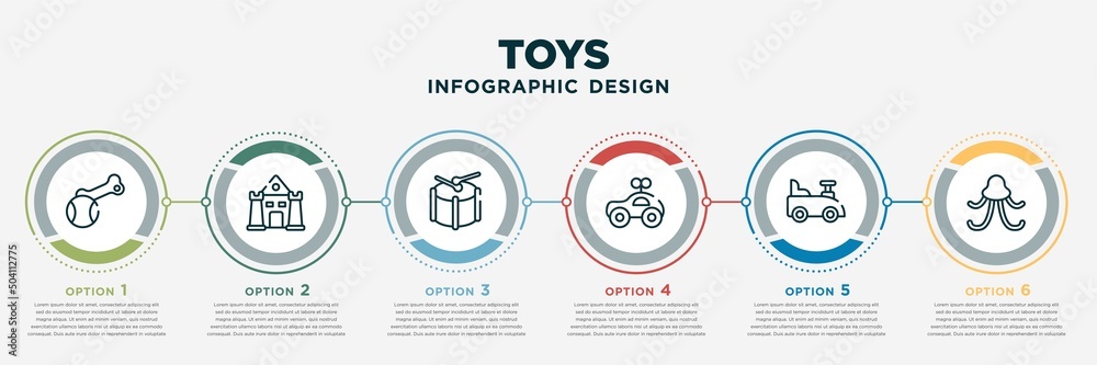 infographic template design with toys icons. toys concept with 6 ...