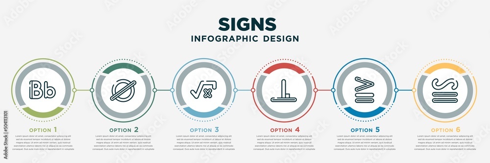 infographic template design with signs icons. signs concept with 6 ...