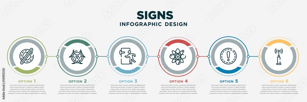 infographic template design with signs icons. signs concept with 6 ...