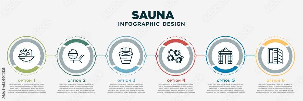 infographic template design with sauna icons. sauna concept with 6 ...