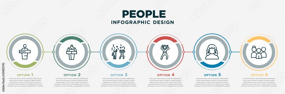 infographic template design with people icons. people concept with 6 ...