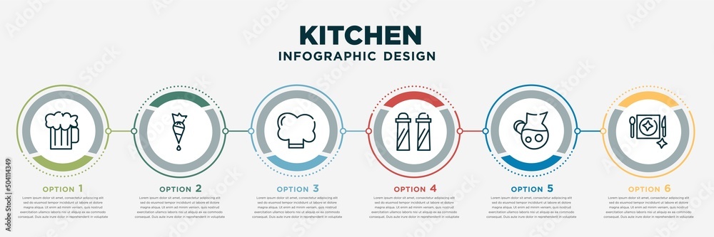 infographic template design with kitchen icons. kitchen concept with 6 ...