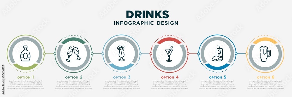 infographic template design with drinks icons. drinks concept with 6 ...