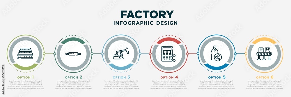 infographic template design with factory icons. factory concept with 6 ...