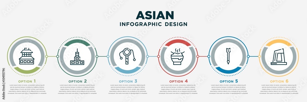 infographic template design with asian icons. asian concept with 6 ...
