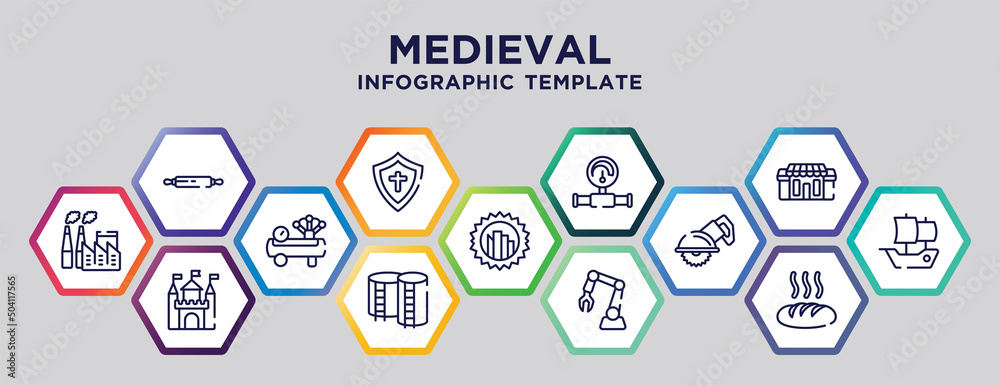 hexagon infographic template design. infographic elements from medieval ...