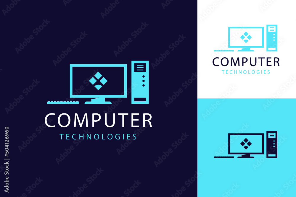 Computer logo design. Pc fix, repair icon. Computer maintenance service ...