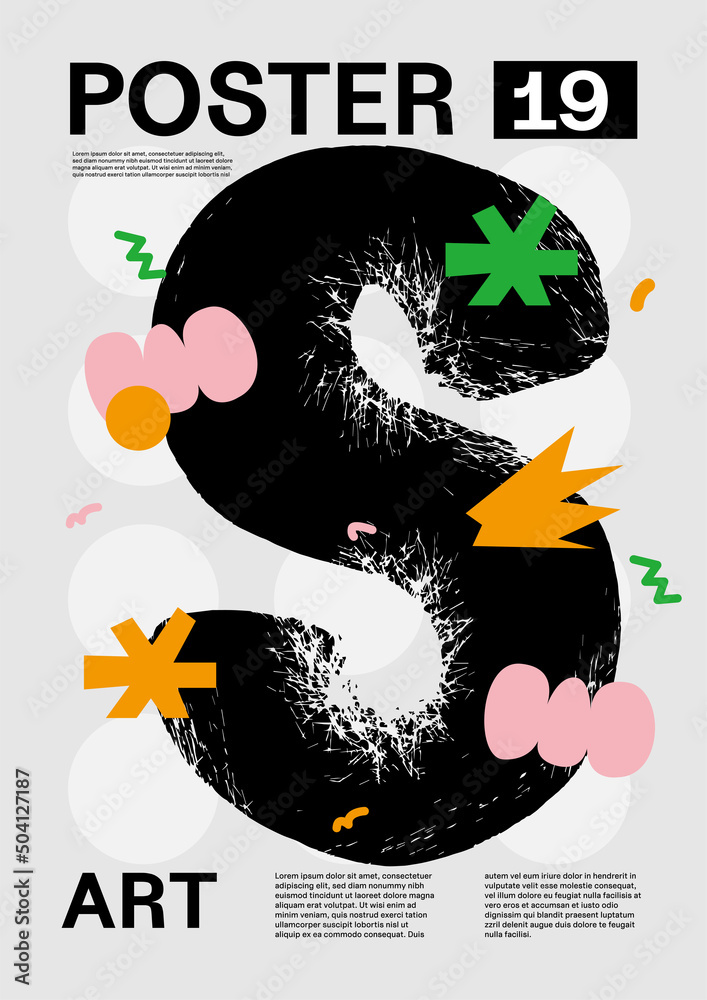 Letter S. Poster layout design. Alphabet. Cute font. Template poster ...