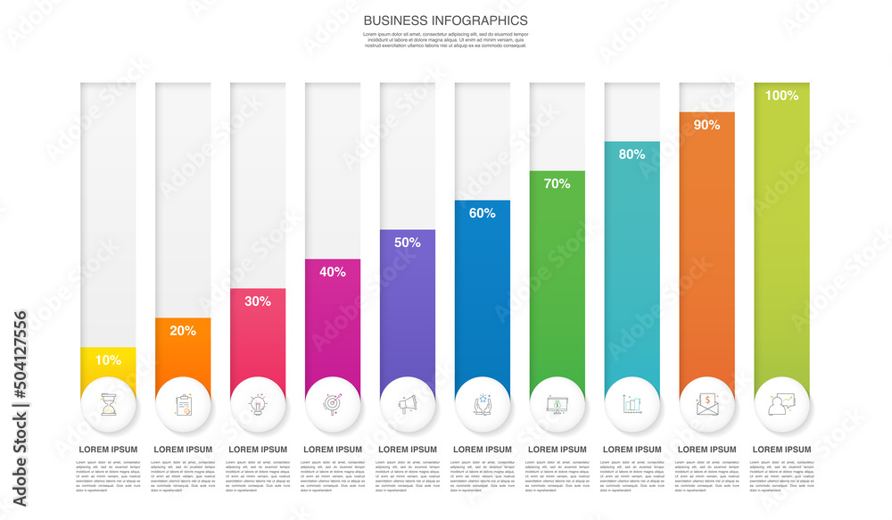 Infographics vector with 10 columns. Business concept graphic process ...