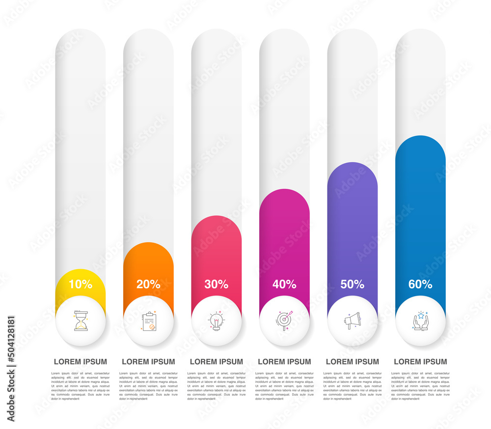 Infographics vector with 6 columns. Business concept graphic process ...
