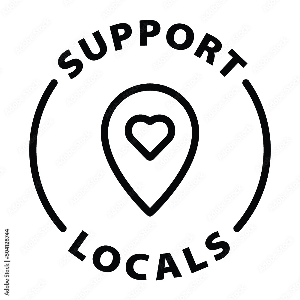 support locals black outline badge icon label isolated vector on ...