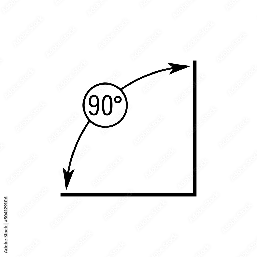 90 degrees angle vector icon. Right angle symbol with arrow. Isolated ...