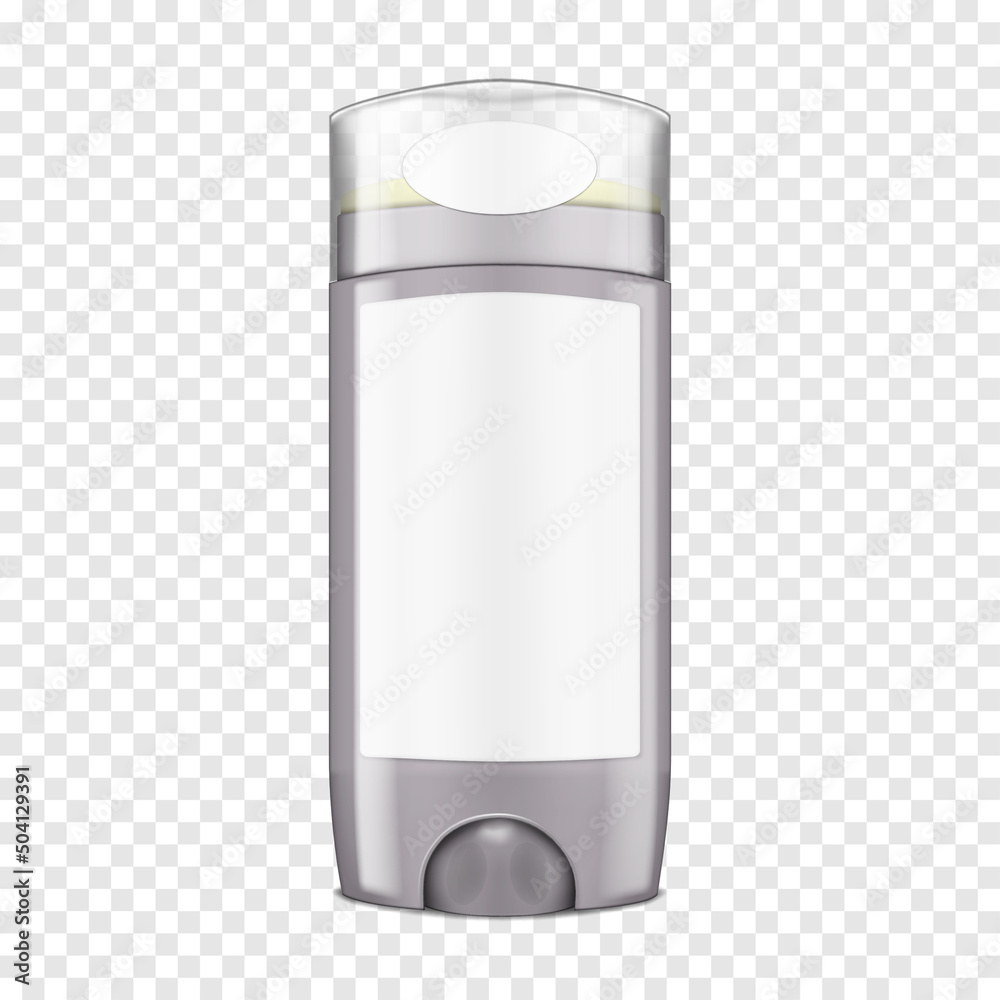 Deodorant stick bottle with clear cap and blank labels on transparent ...