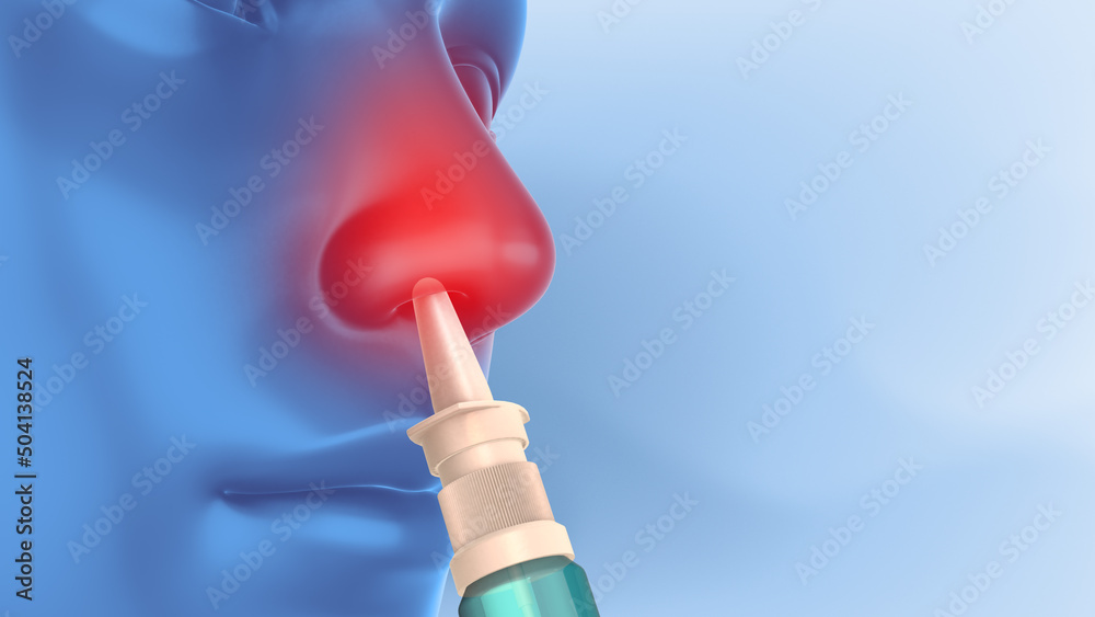 Clearing cold with decongestant nasal spray Stock Illustration | Adobe ...