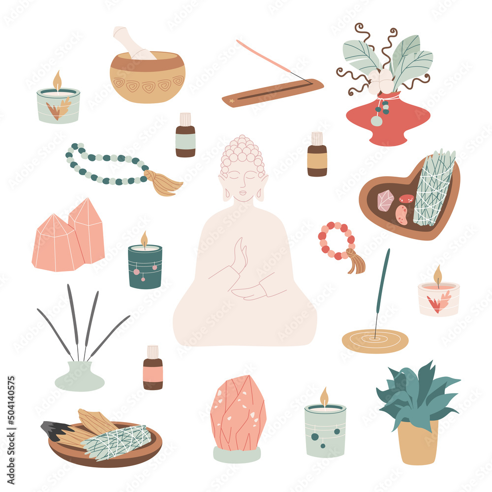 Vector illustrations set for yoga and meditation practice and ...