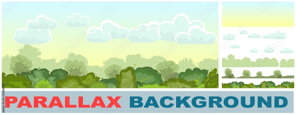 Seamless forest. Set parallax effect. Treetops and sky. Illustration ...