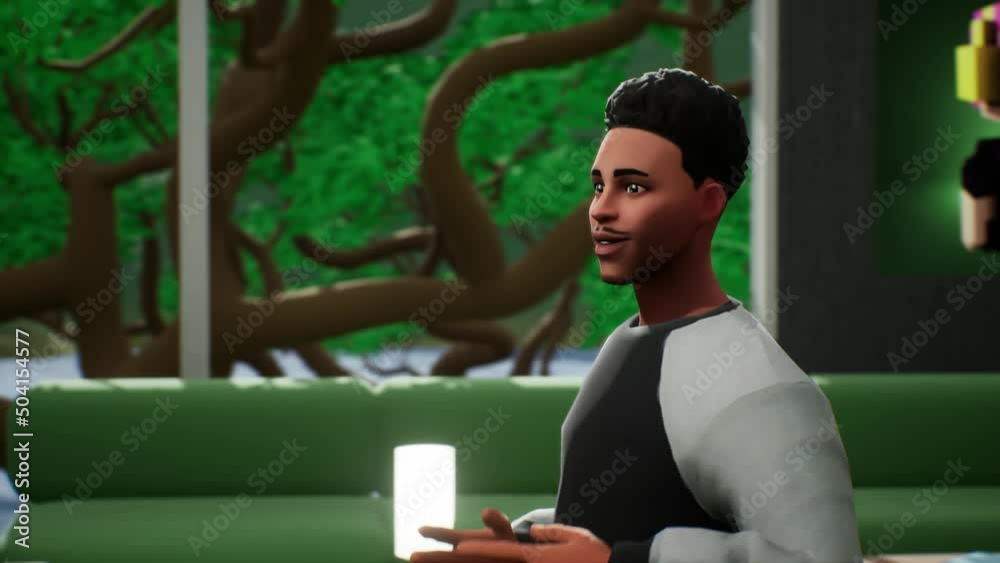 People communicate in the metaverse. Employees meet and talk in a ...